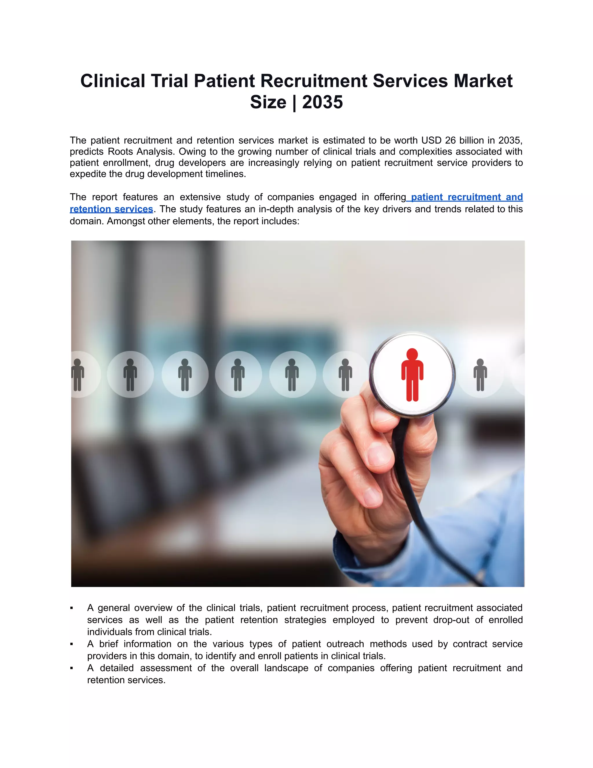 Clinical Trial Patient Recruitment Services Market Size | 2035 | PDF