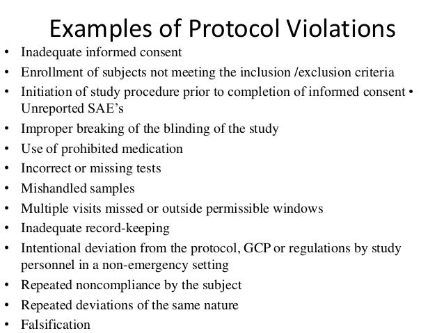 Clinical trial protocol, ammendments, Protocol deviations and violati…