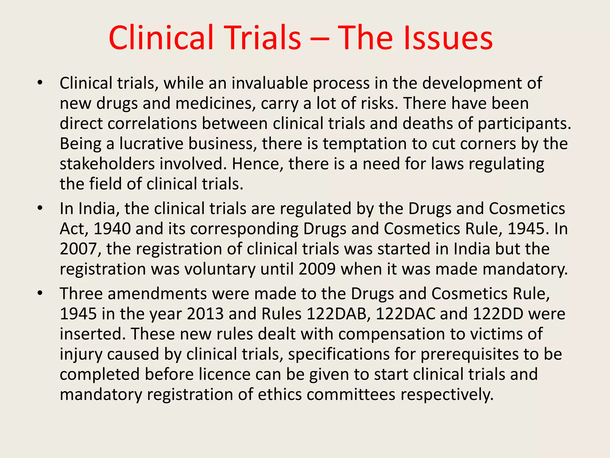 Clinical trials legal issues | PPTX