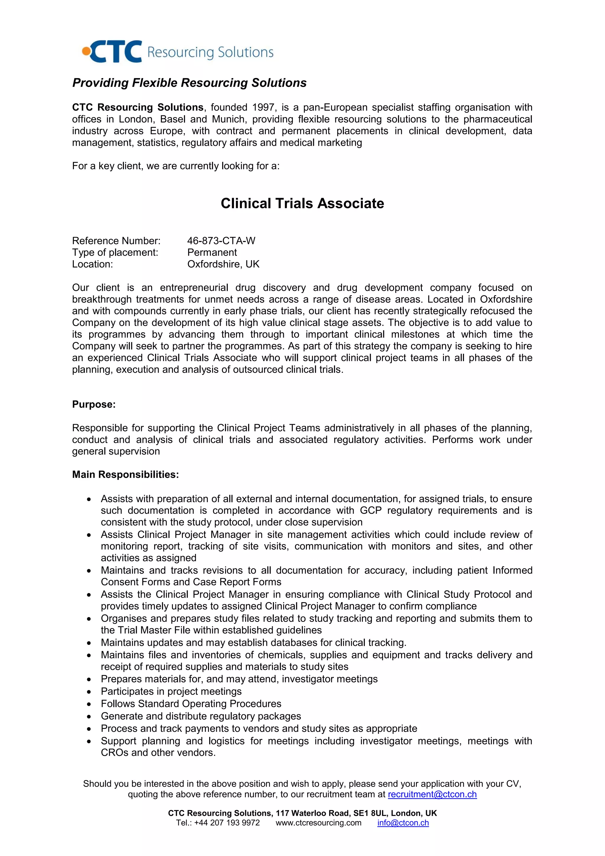 Clinical Trial Associate - Virtual Pharma | PDF