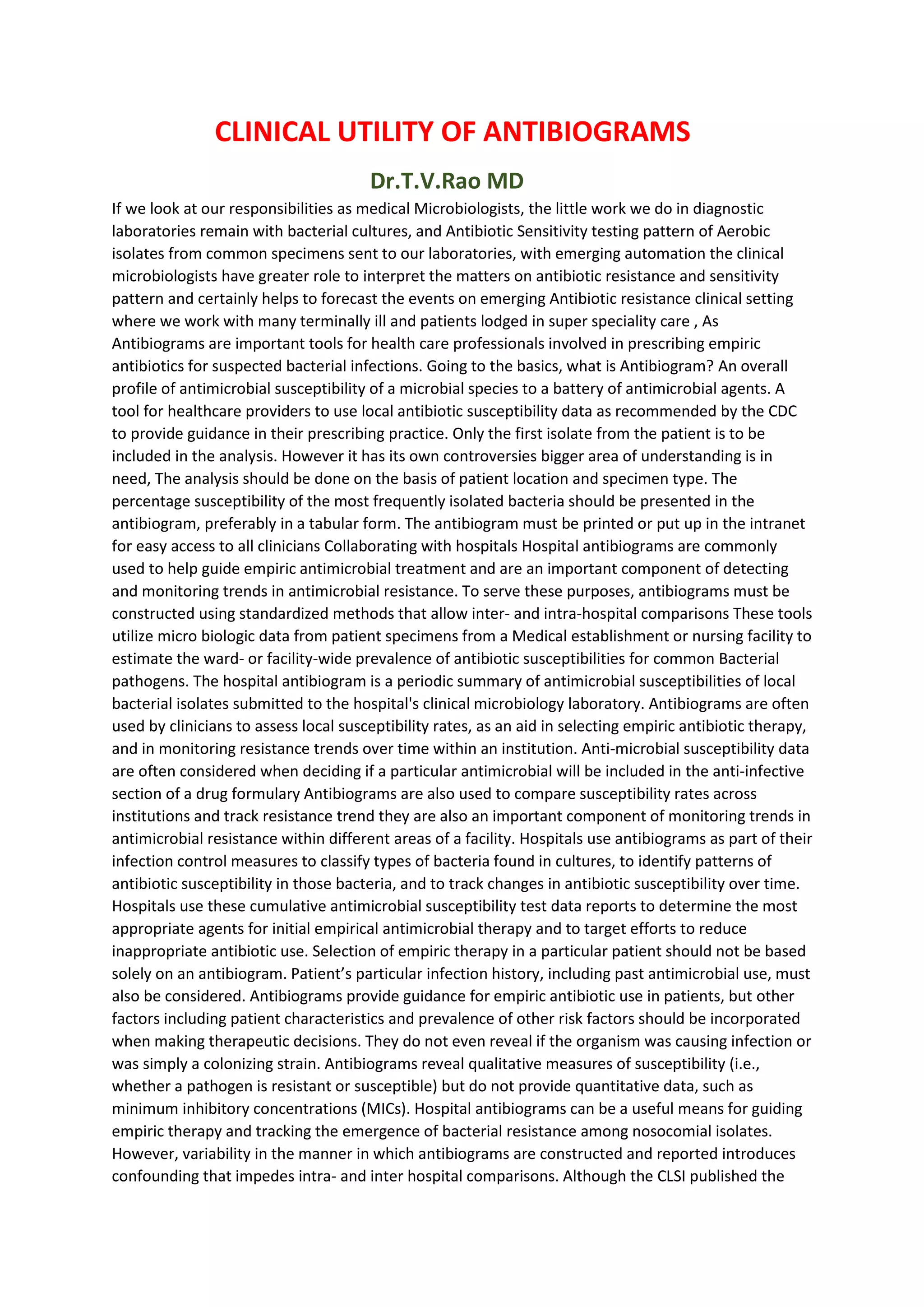 CLINICAL UTILITY OF ANTIBIOGRAMS | PDF