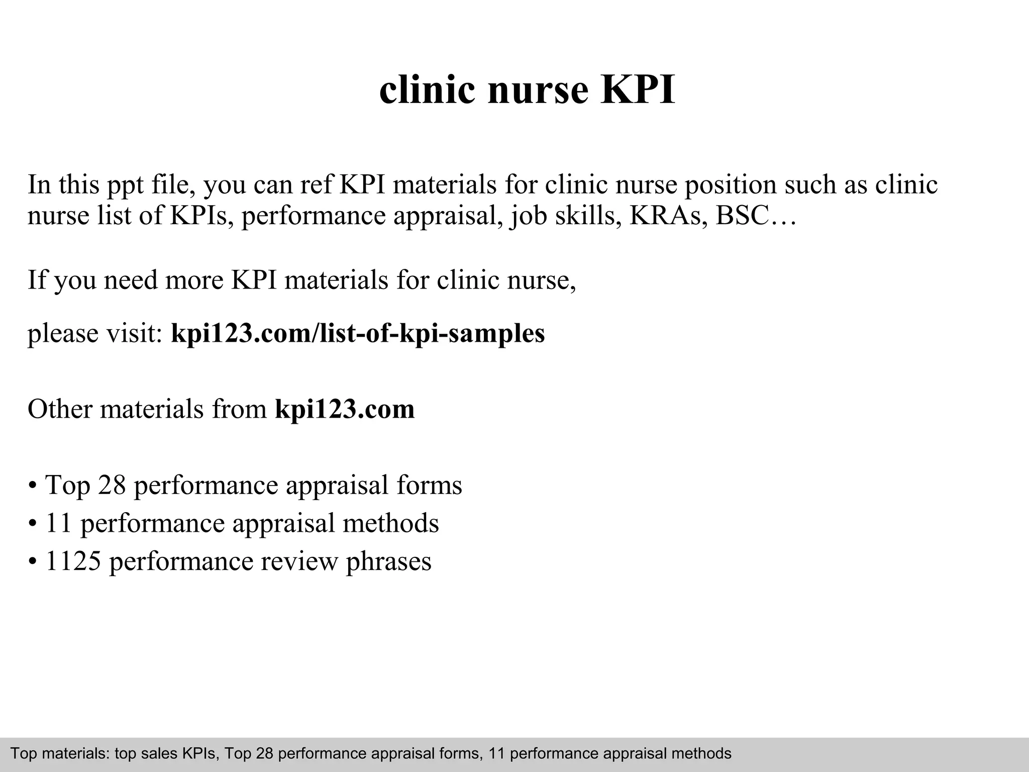 Clinic nurse kpi | PPT