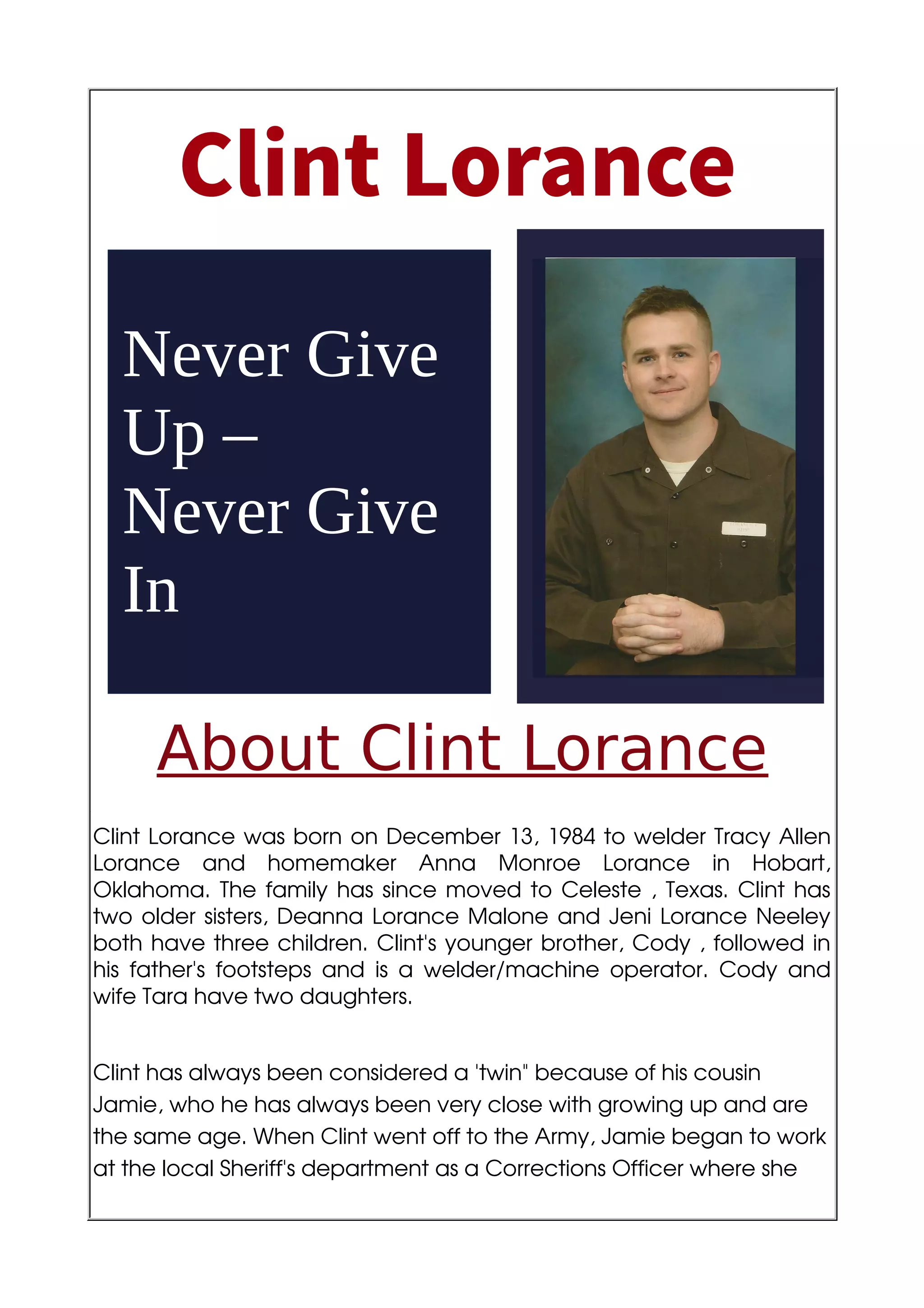 Clint lorance story | PDF