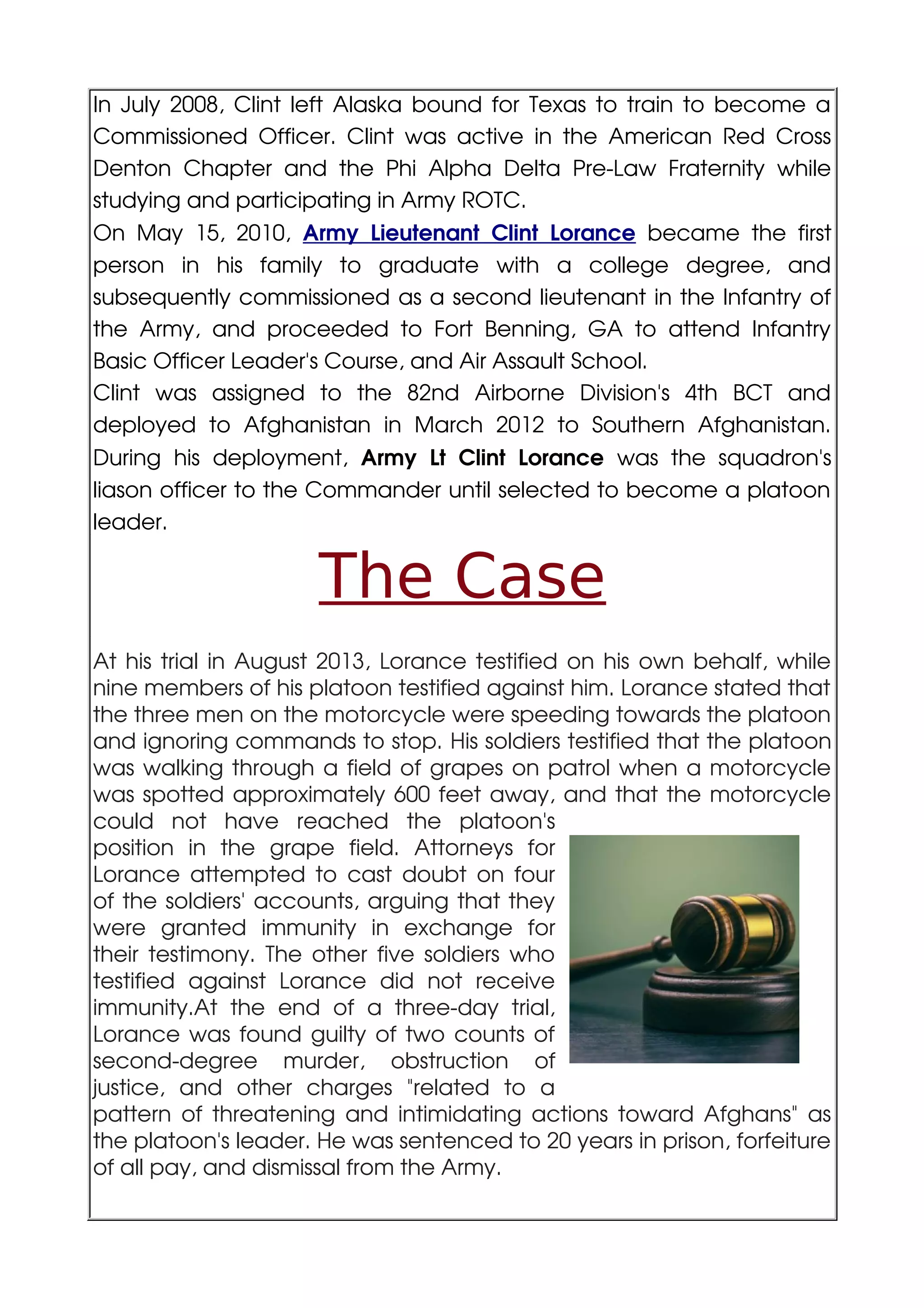 Clint lorance story | PDF