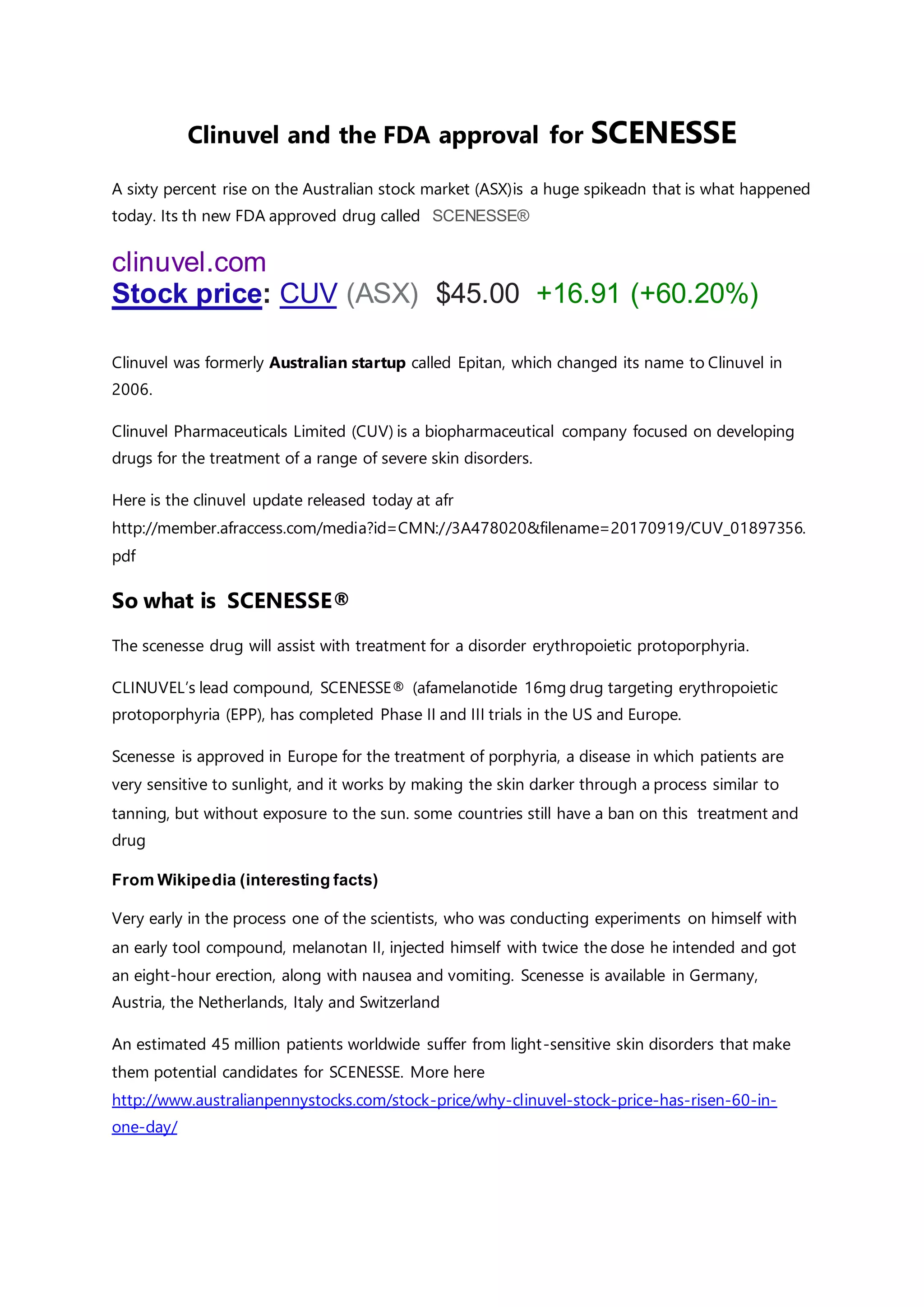 Clinuvel update on approval | DOCX