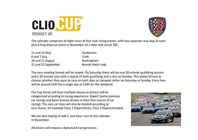 Clio Cup Series Brochure - Updated Version | PDF