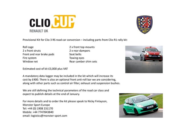 Clio Cup Series Brochure - Updated Version | PDF