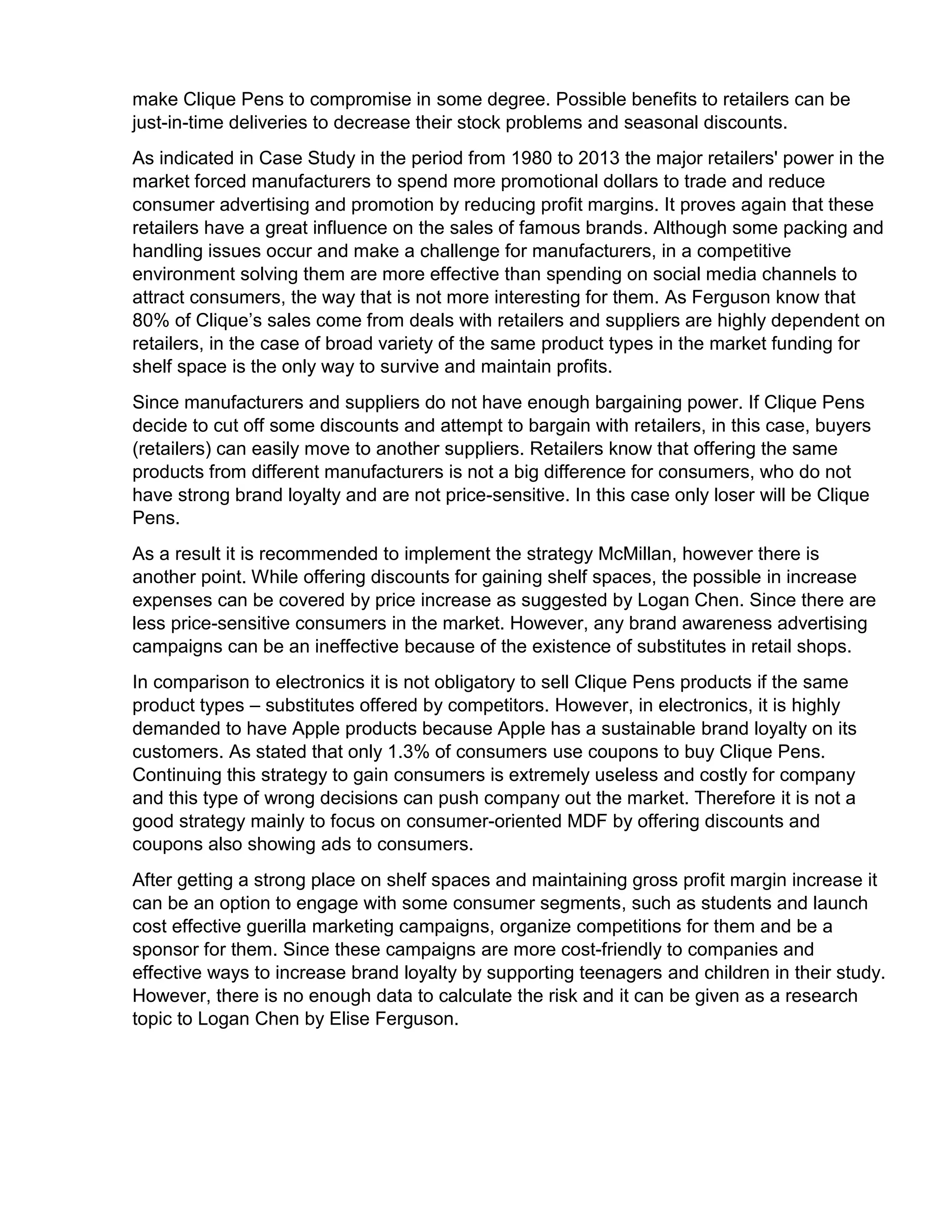 Clique Pens - Case Study Solution by Kamal Allazov (Essay type) | PDF