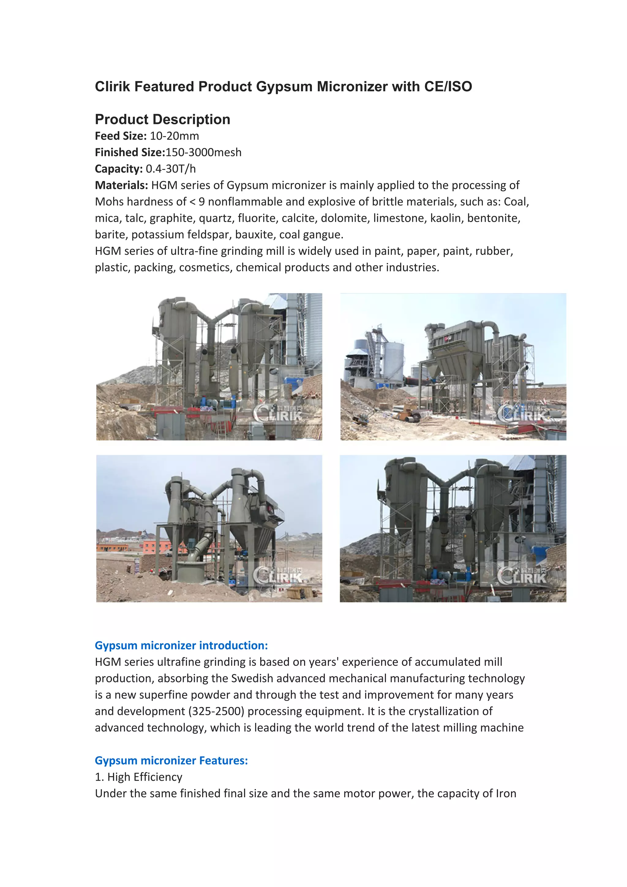 Clirik featured product gypsum micronizer with ceiso | PDF