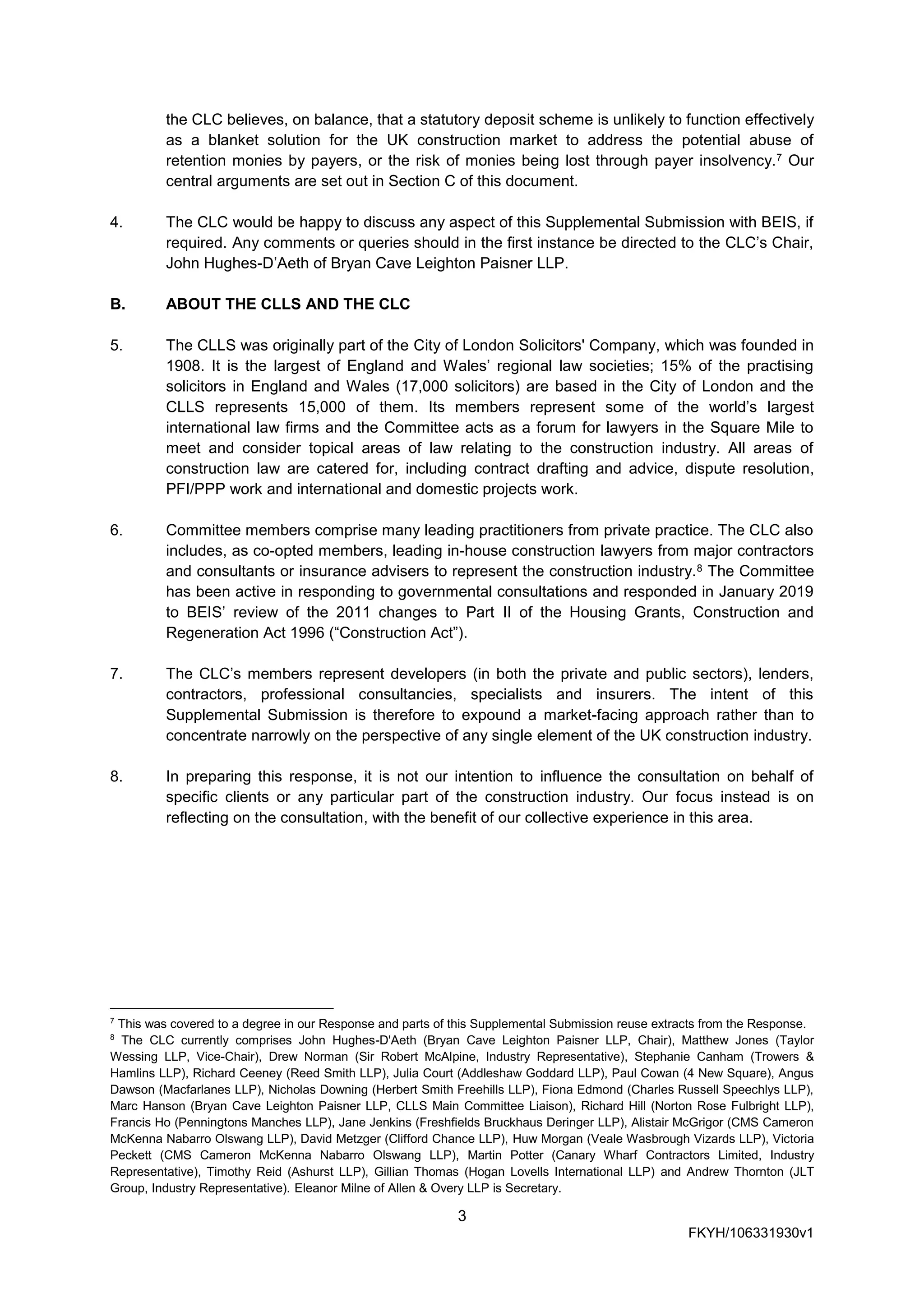 City of London Law Society - Submittal to BEIS on Statutory Retention ...