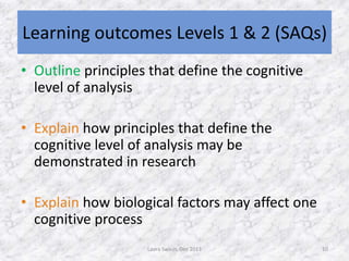 Overvew of the Cognitive Level of Analysis for IB Psychology | PPTX
