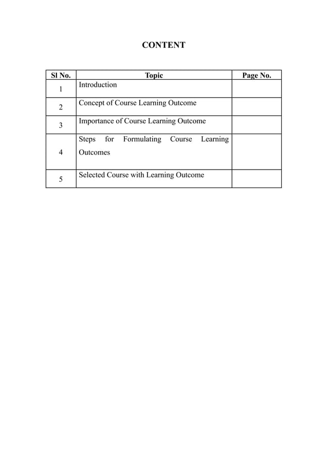 Course Learning Outcomes/ Learning Outcomes | PDF
