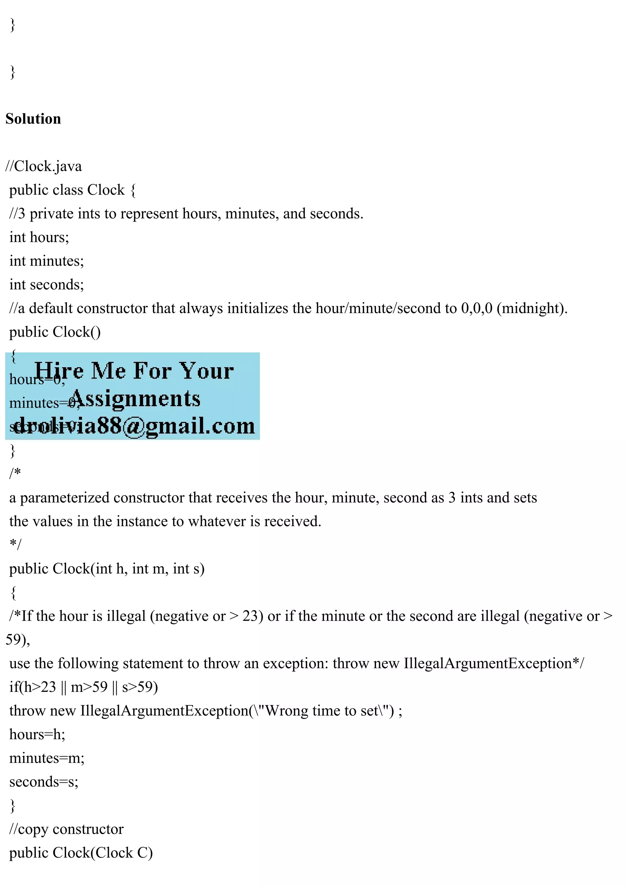 Clock.java public class Clock { 3 private ints to represent .pdf