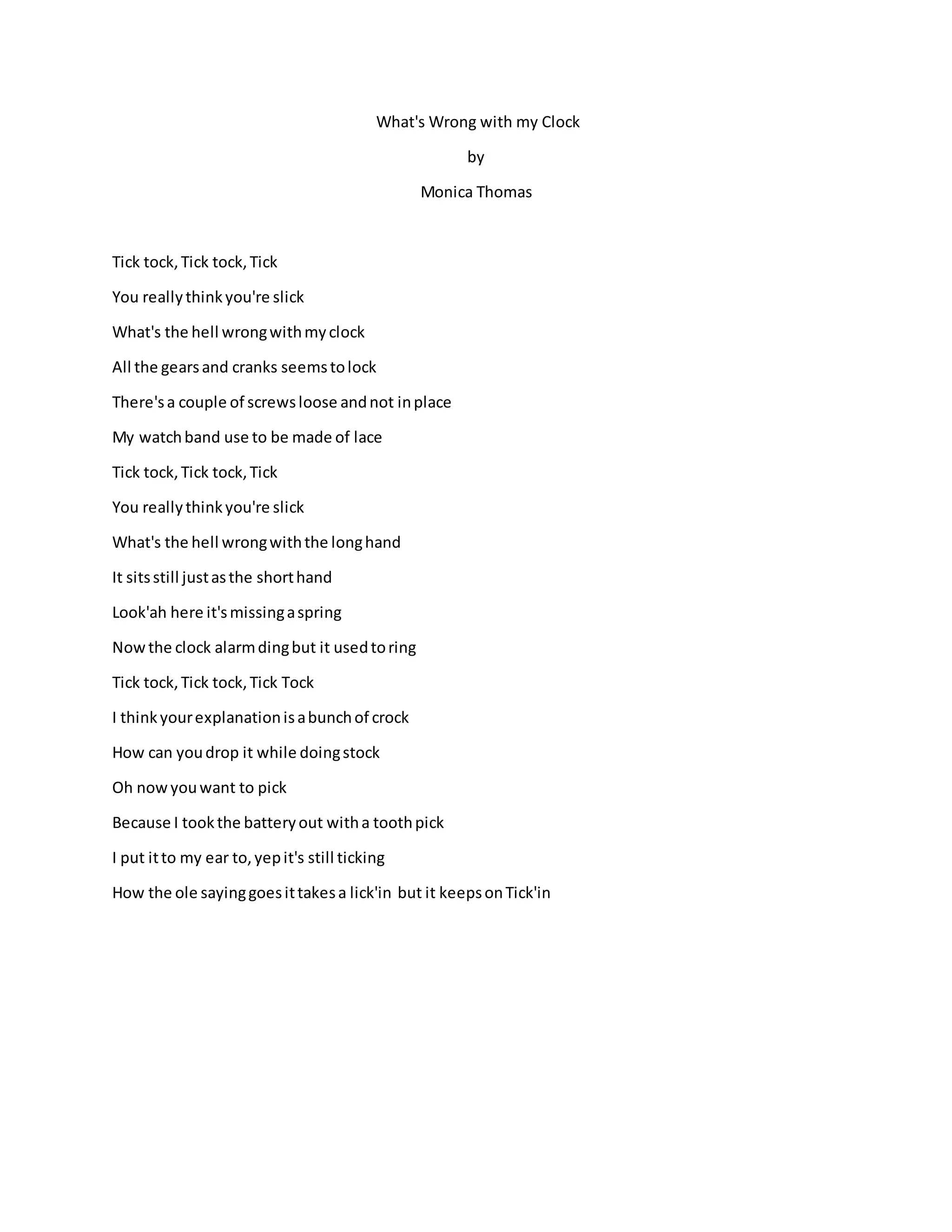 Clock poem by Monica Thomas | DOCX