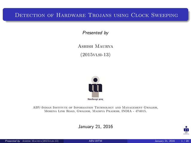 Hardware Trojan detection using Clock sweeping method | PPT