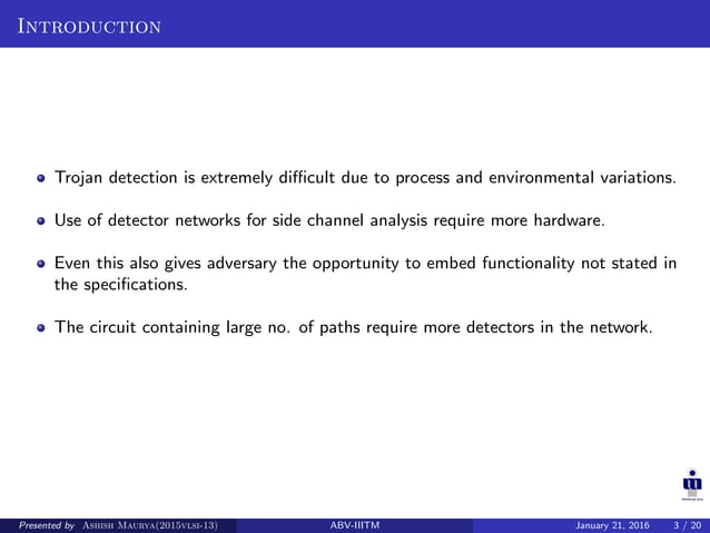 Hardware Trojan detection using Clock sweeping method | PPT