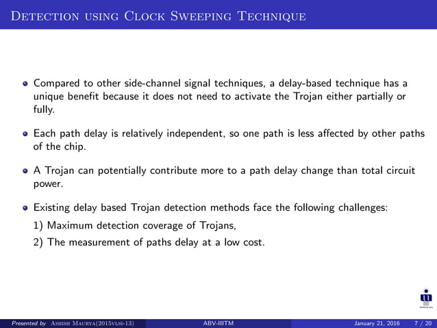 Hardware Trojan detection using Clock sweeping method | PPT