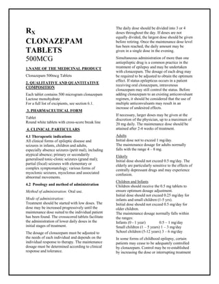 Clonazepam 500mcg tablets smpc taj pharmaceuticals | PDF