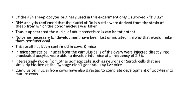 Cloning experiments in amphibians, mammals and human | PPTX