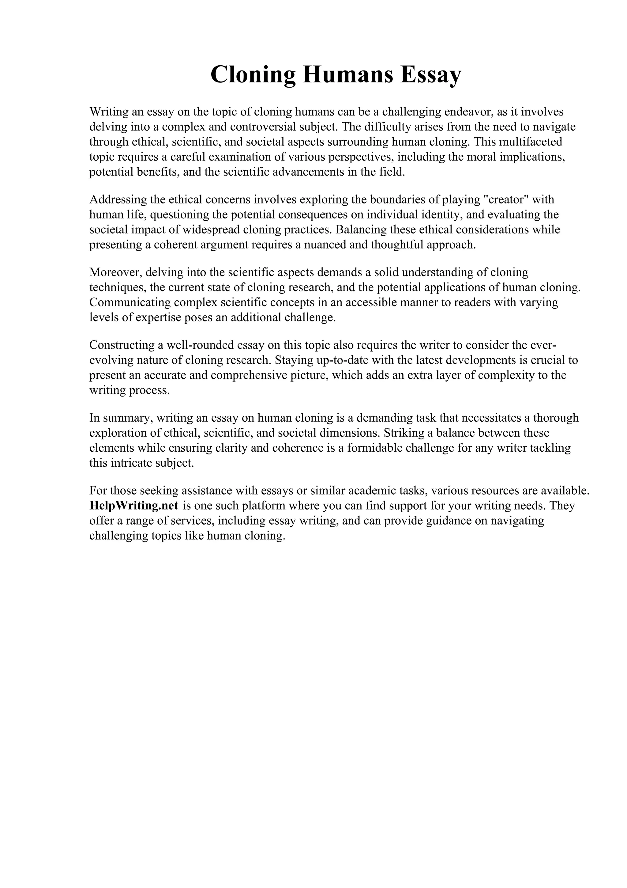 Cloning Humans Essay | PDF