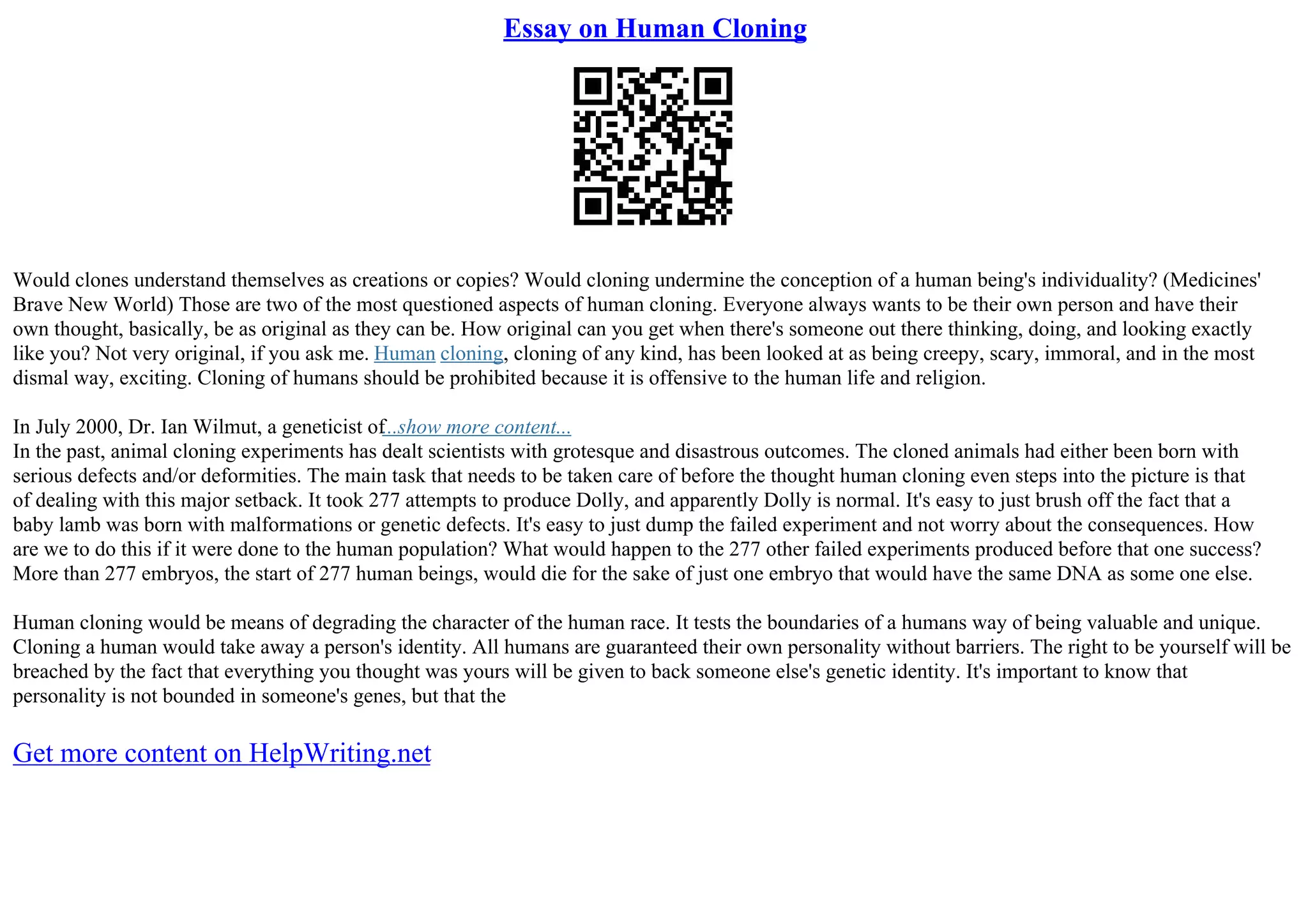 Cloning Humans Essay Example | PDF