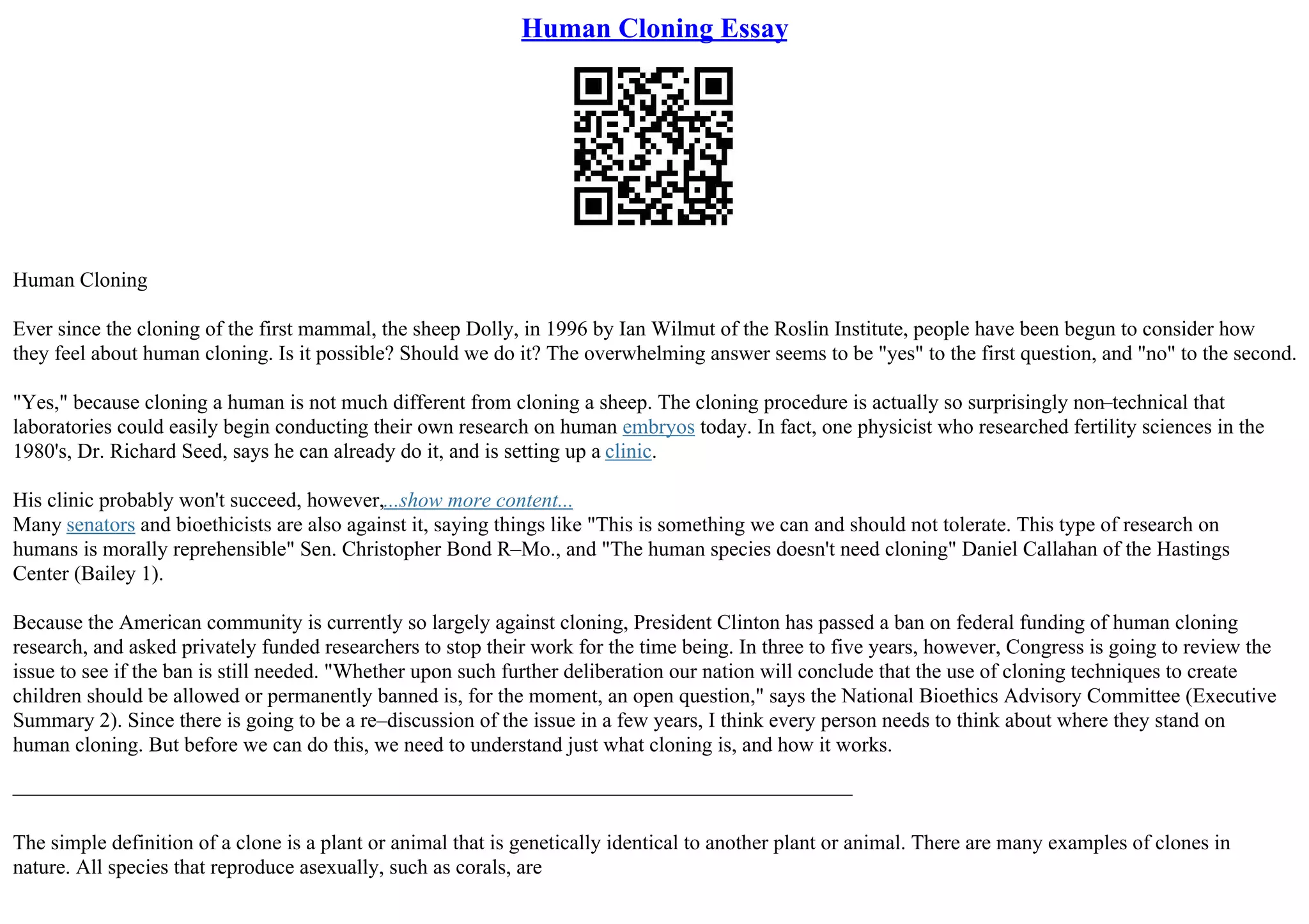 Cloning Humans Essay Example | PDF