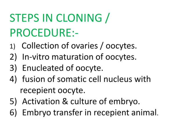Cloning in mammals by nuclear transfer technique... | PPTX ...