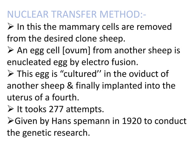 Cloning in mammals by nuclear transfer technique... | PPTX ...