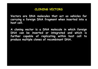 cloning vectors-2-85.pdf used in Recombinant DNA Technology | PDF