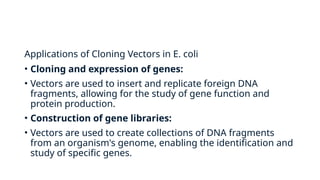 Cloning Vectors of E. Coli in zoology.pptx