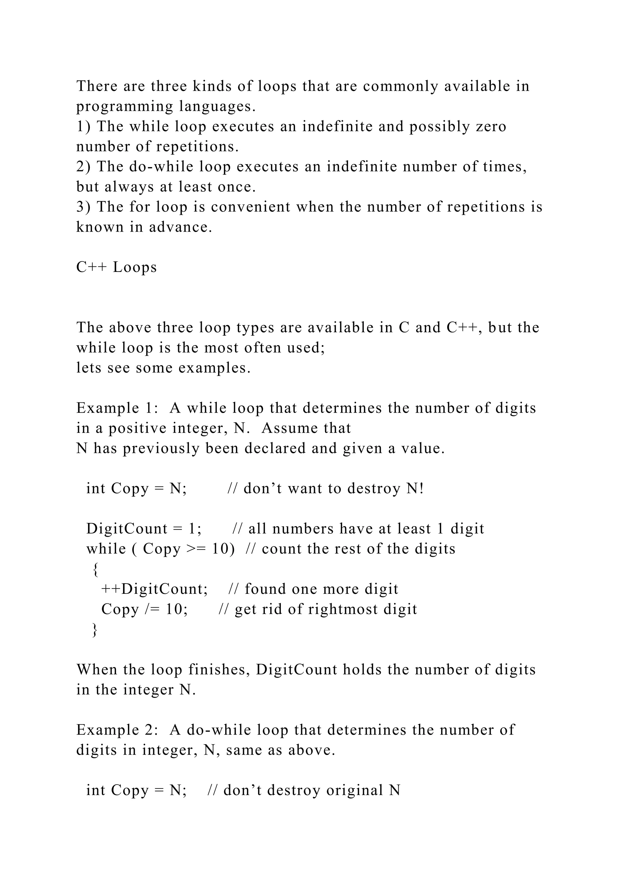 C++ Loops General Discussion of Loops A loop is a.docx