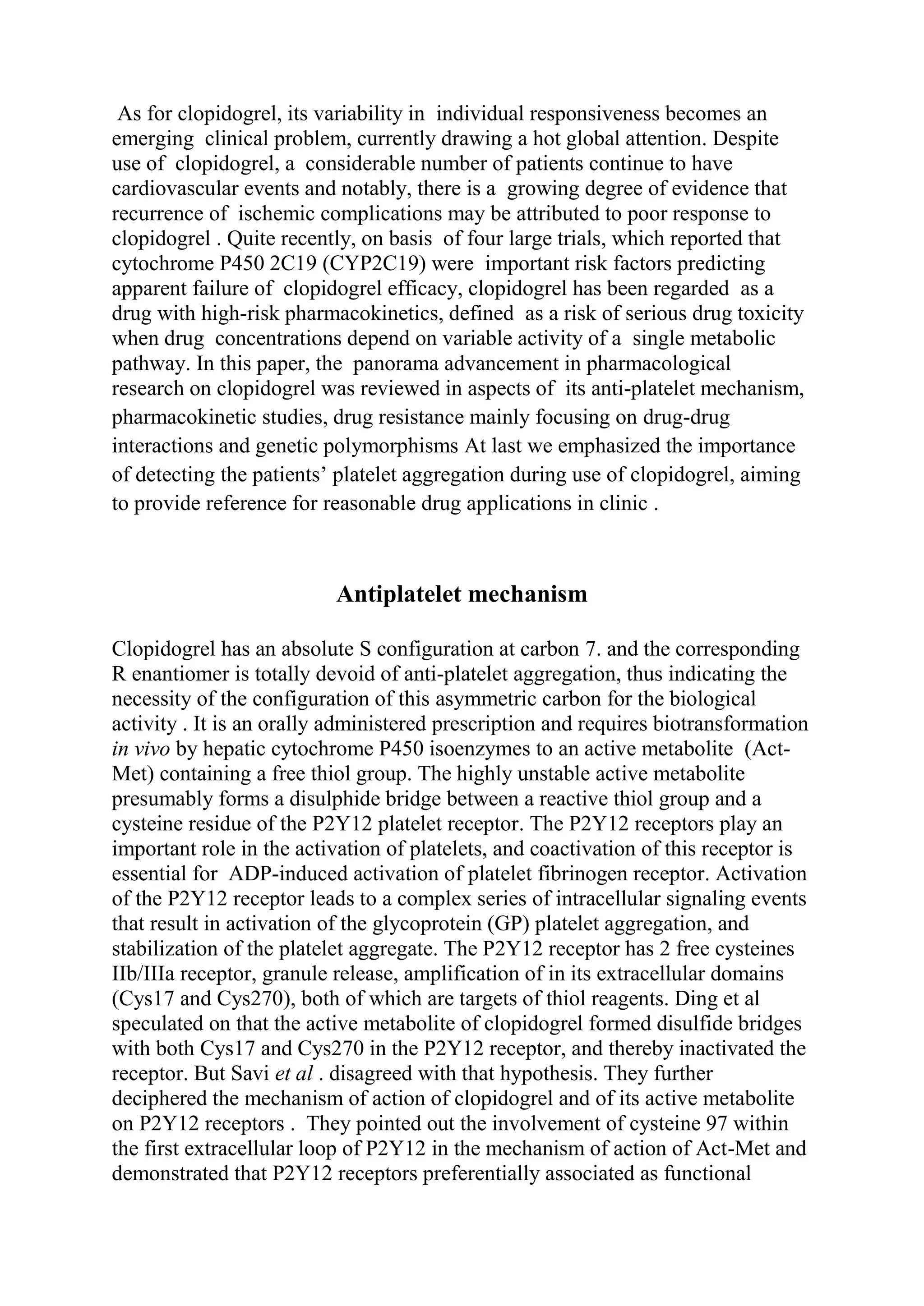Clopidogril as prodrug | DOCX
