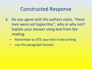 Religion Constructed Response | PPT