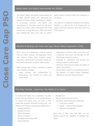 CloseCareGap Patient Safety Organization 2013 brochure | PDF
