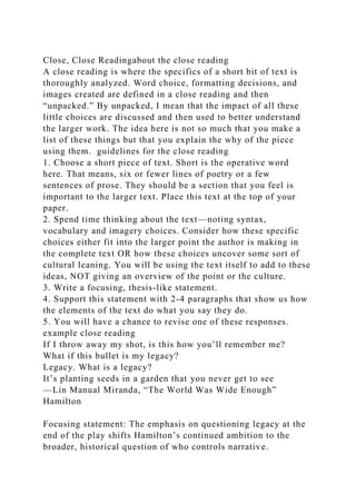 Close, Close Readingabout the close readingA close reading is wher.docx