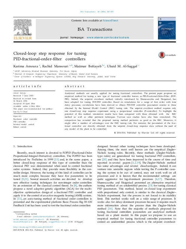 Closed Loop Step Response For Tuning Pid Fractional Order filter Contr