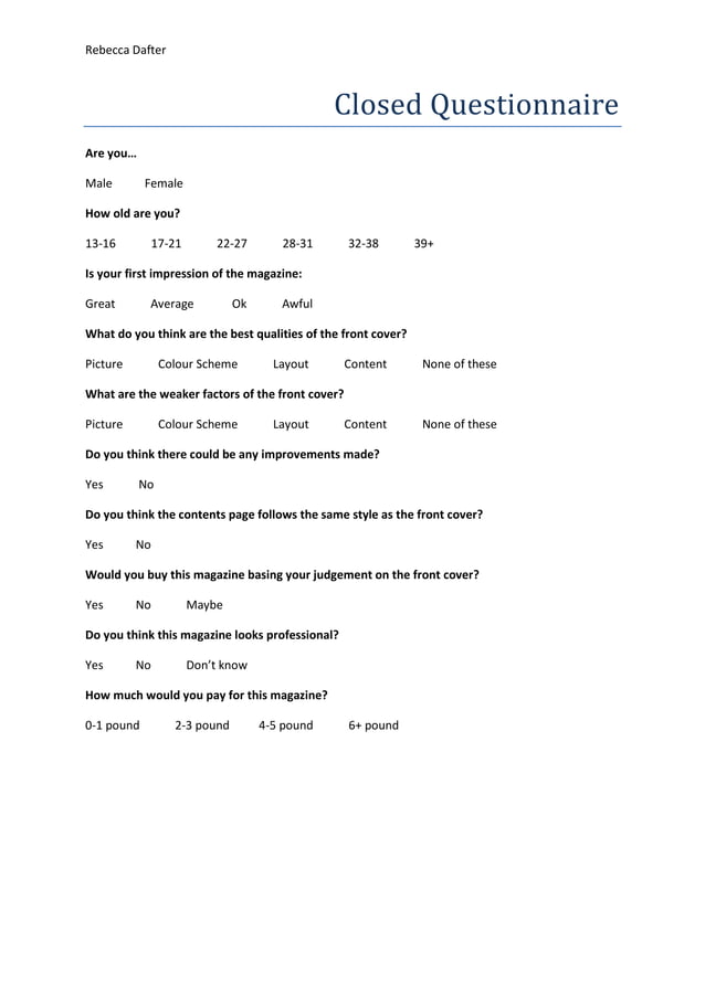 Closed and Open Questionnaire | PDF