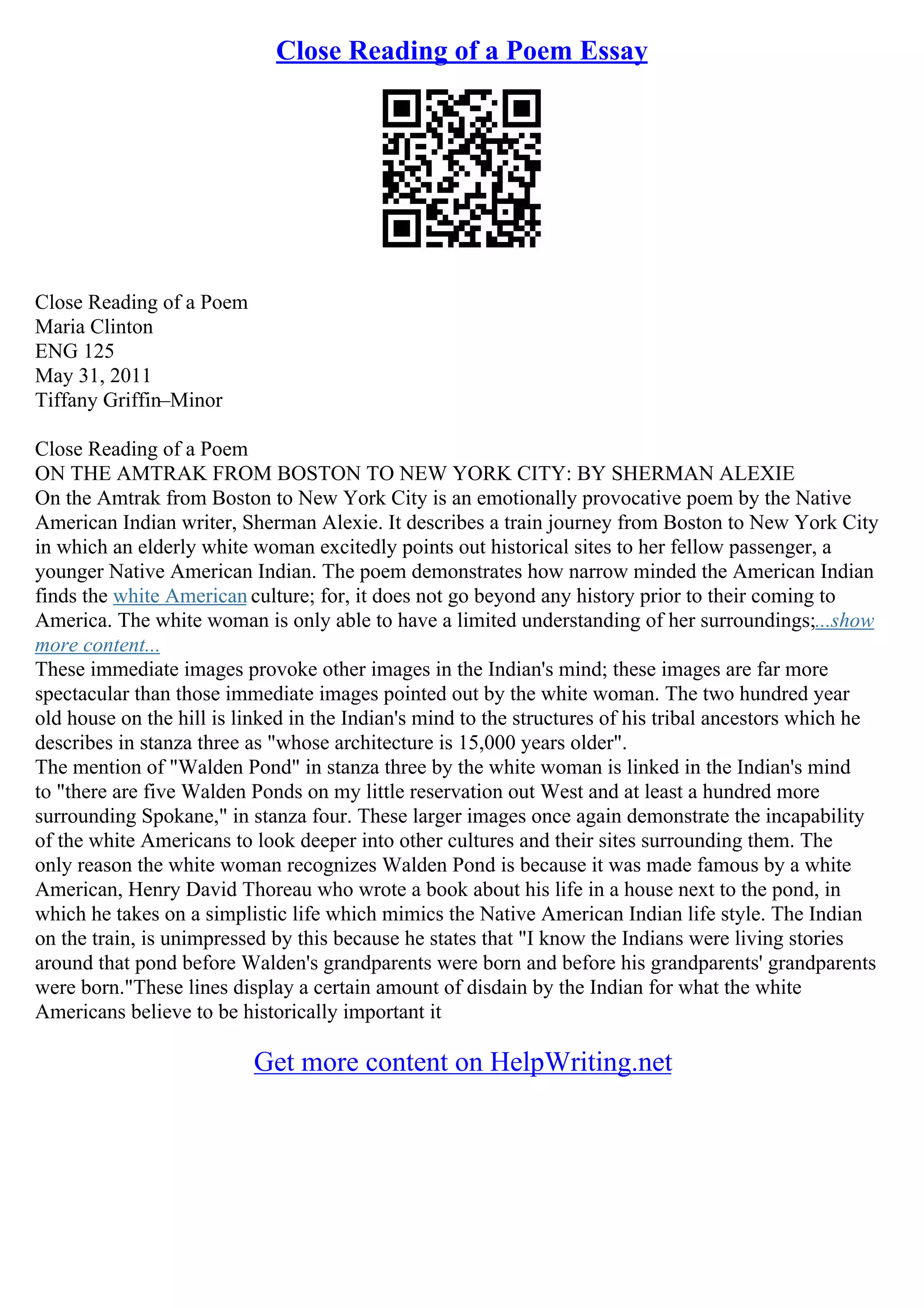 Close Reading Essay Examples | PDF