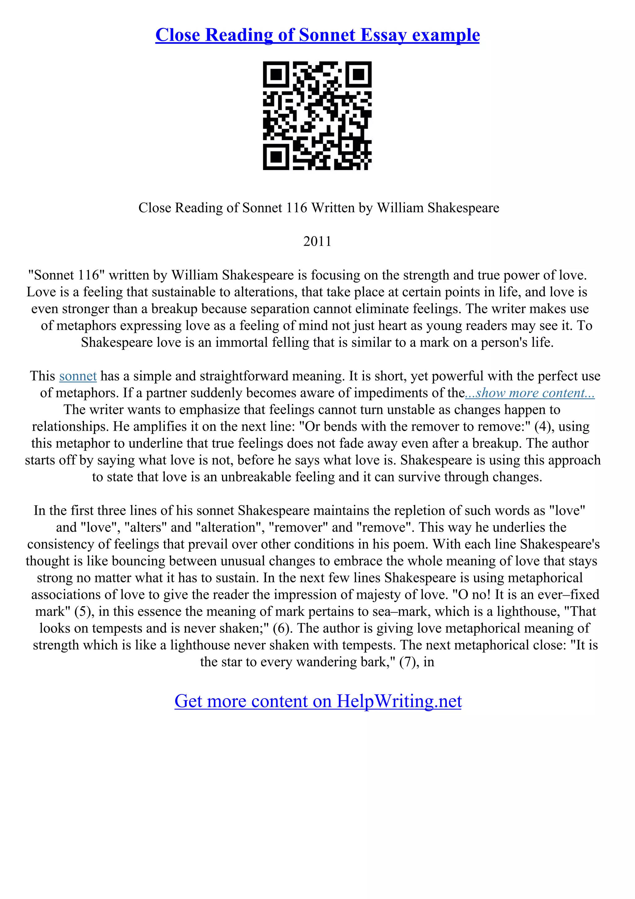 Close Reading Essay Examples | PDF