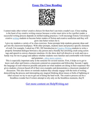 Close Reading Essay Examples | PDF | Poetry | Books and Literature