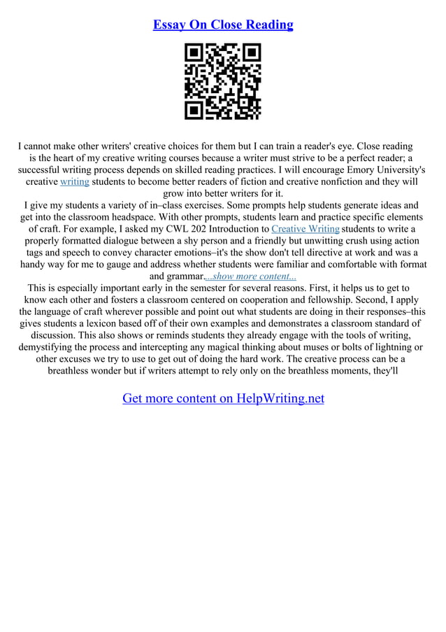 Close Reading Essay Examples | PDF | Poetry | Books and Literature