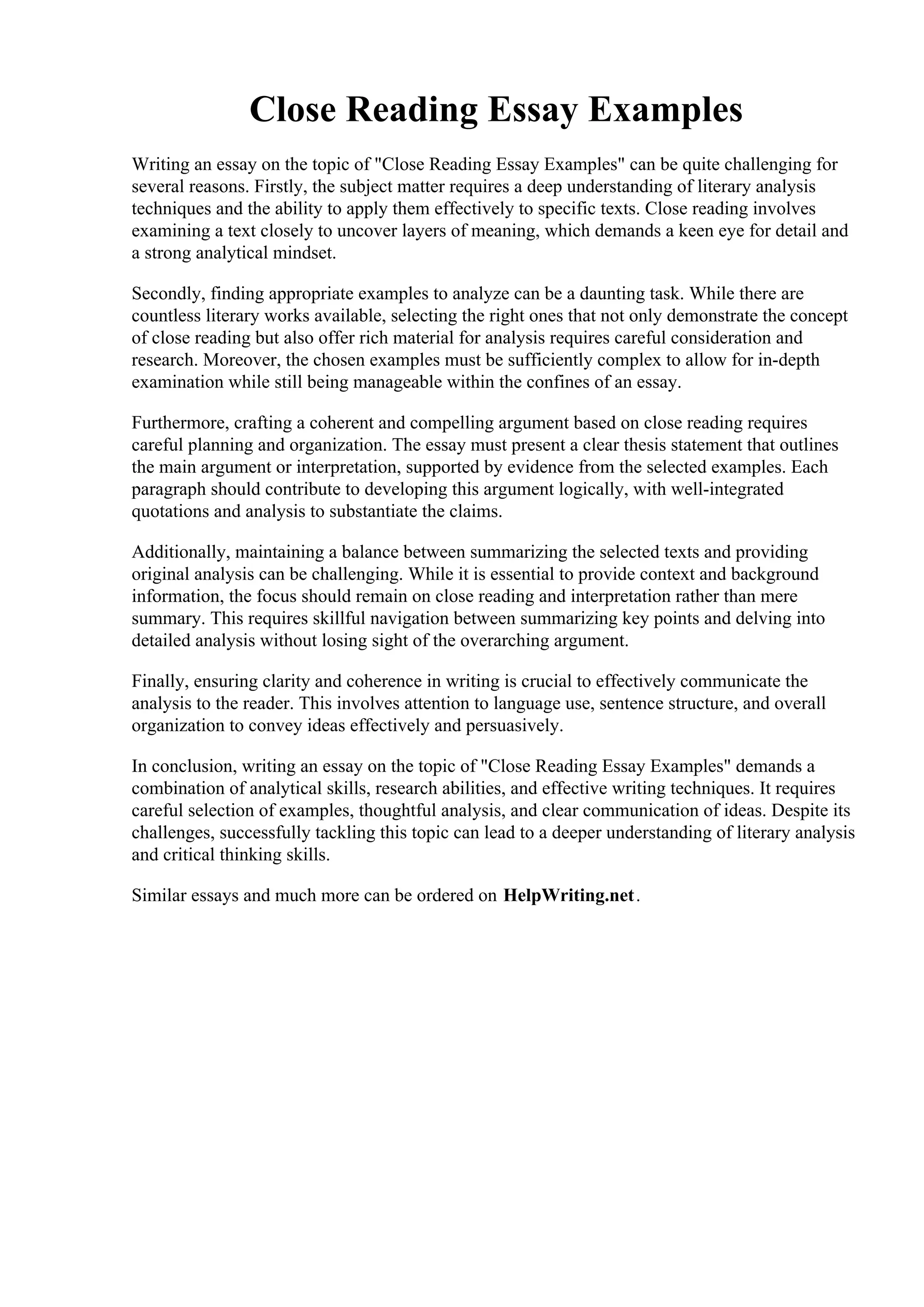 Close Reading Essay Examples | PDF