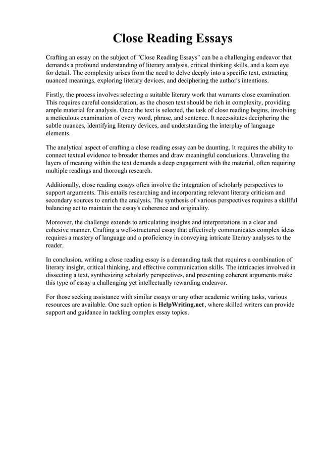 Close Reading Essays | PDF