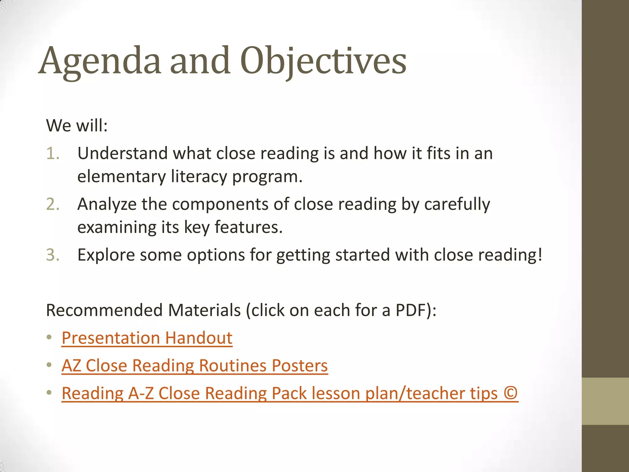 Close reading in the elementary grades | PPTX