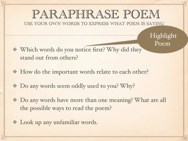 Close reading of poem activity | KEY