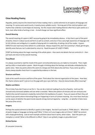 How to Close reading poetry | PDF
