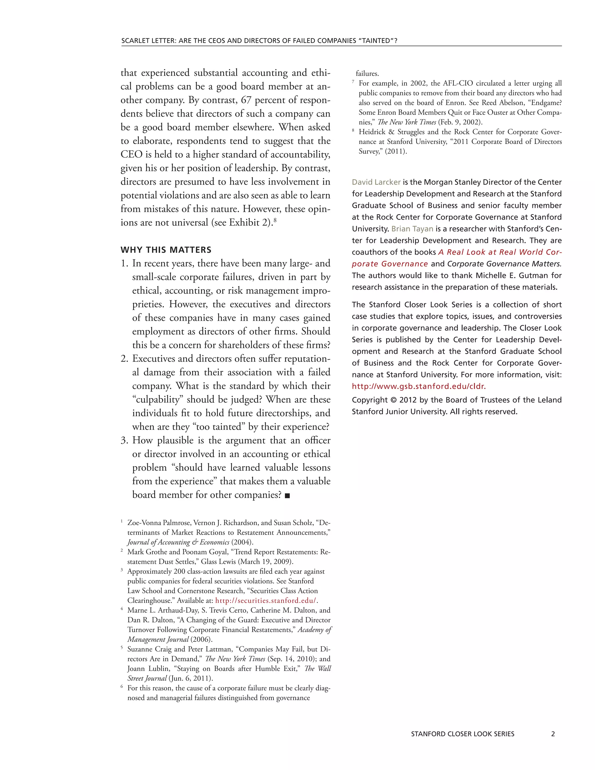 Scarlet Letter: Are the CEOs and Directors of Failed Companies "Tainted ...