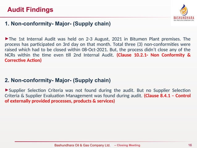 Closing Meeting Presentation for Conducting Audit | PPT