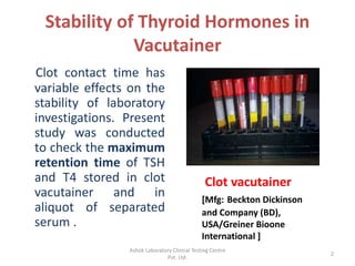 Effect of Serum Clot Contact Time on the Stability of Thyroid Hormones ...