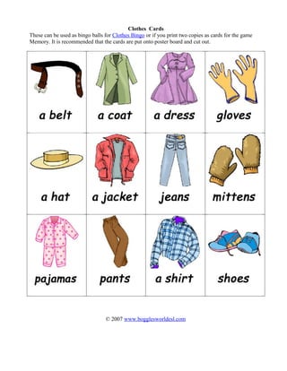 bingo Clothes cards | DOC